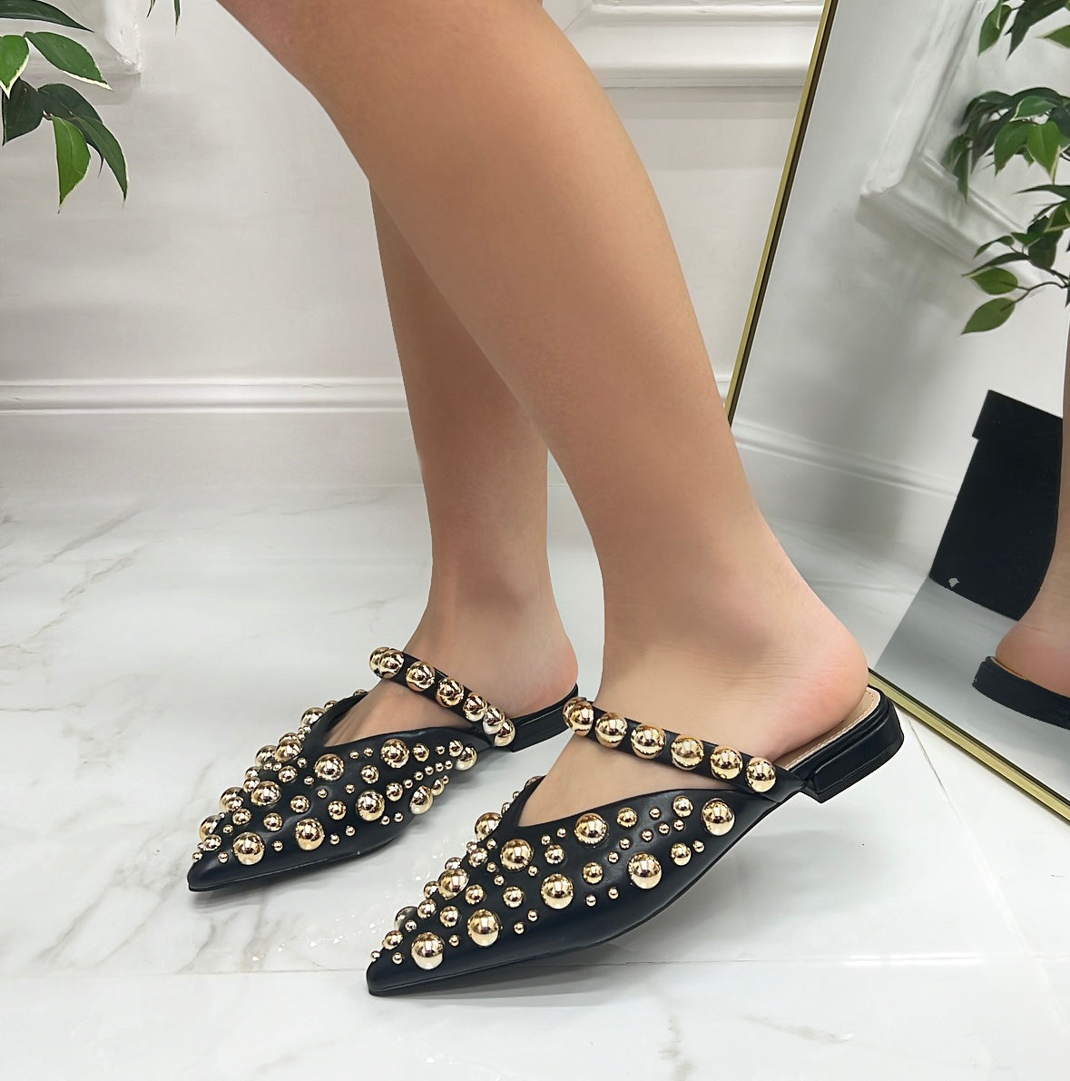 Morgan - Sabot Slippers Donna Punta Scarpe Borchie Casual Nero – Primi ...